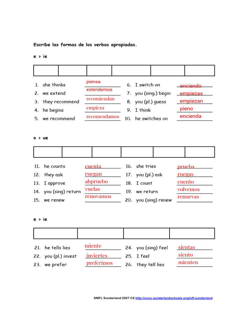 Calogero Duran - Stem-Changing Worksheet & Crossword | PDF
