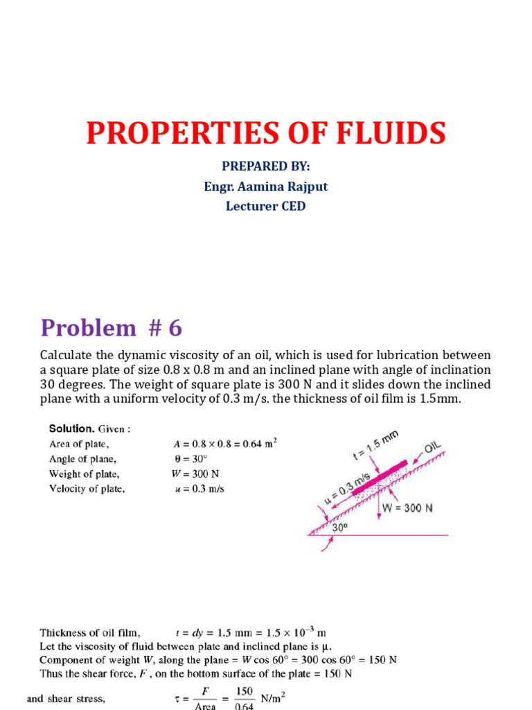 LEC-3 PROPERTIES OF FLUIDS Part B Numericals | PDF