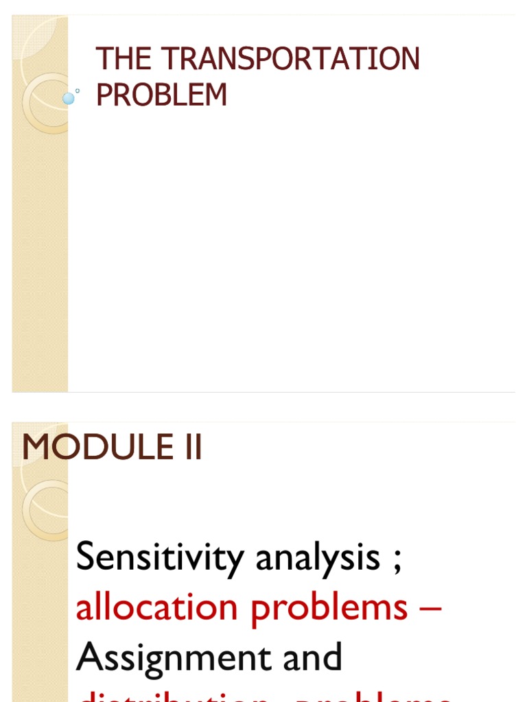 Transportation Model | Mathematical Optimization | Mathematical Analysis