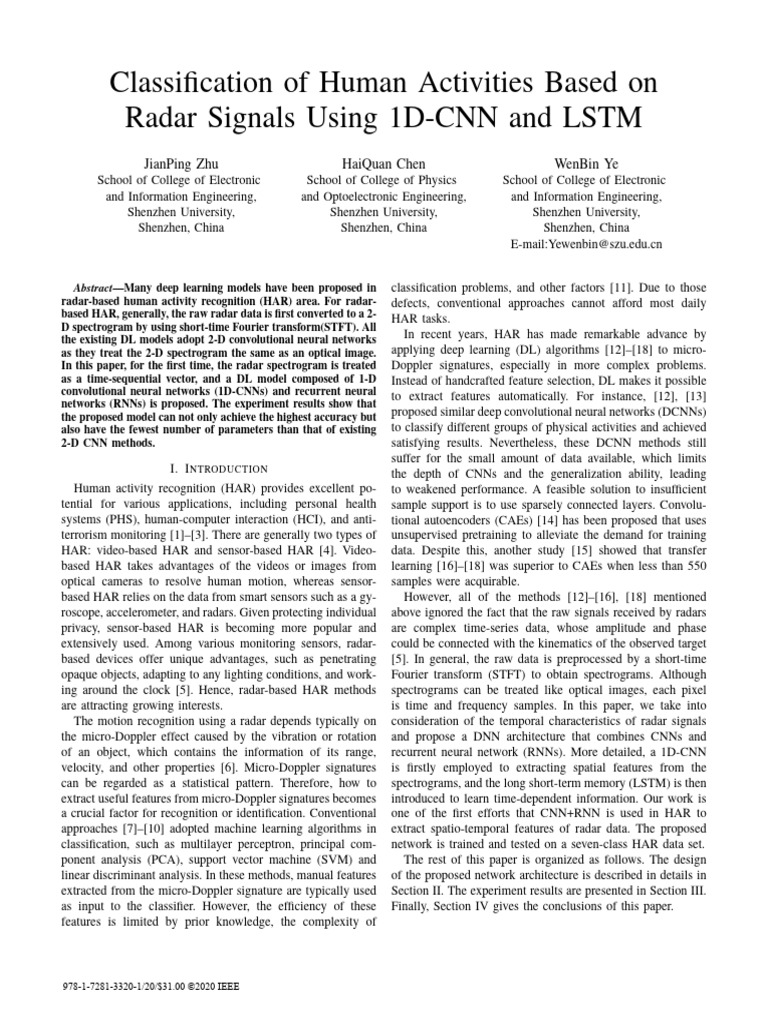 Classification of Human Activities Based On Radar Signals Using 1D-CNN ...