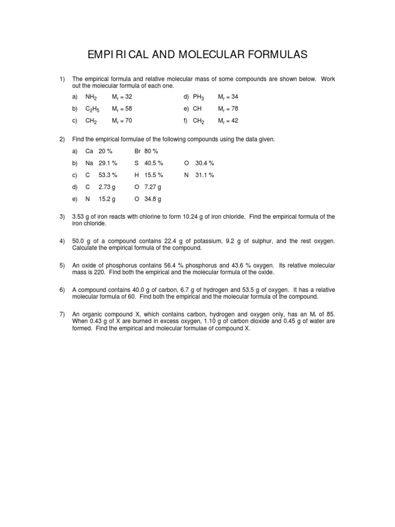 Empirical and Molecular Formulas Guide | PDF | Science & Mathematics