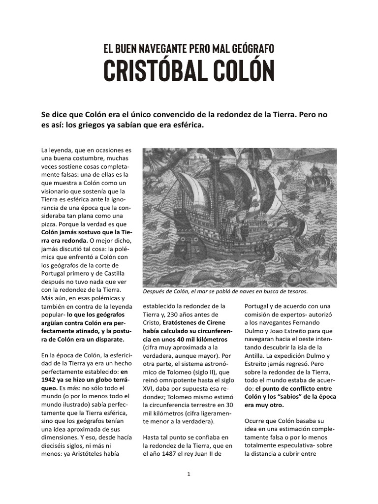El Buen Navegante Pero Mal Geografo Cristóbal Colón | PDF