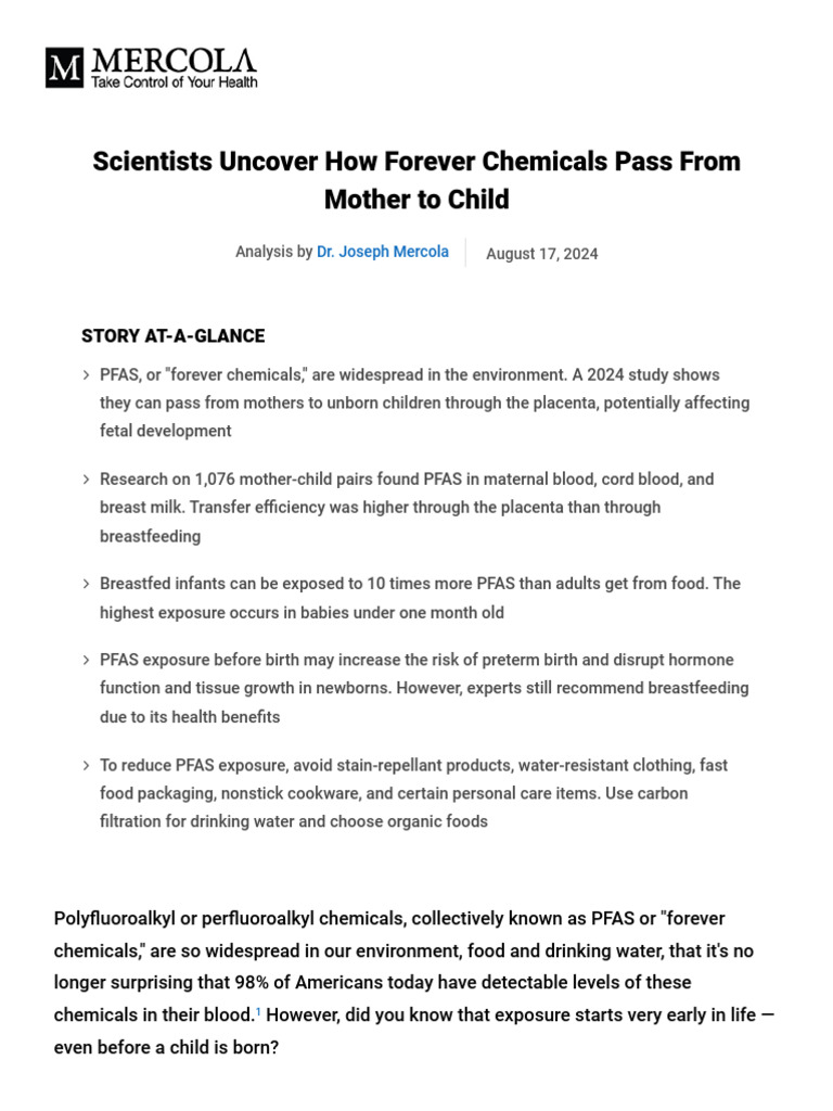 How Forever Chemicals Pass From Mother To Child PDF | PDF
