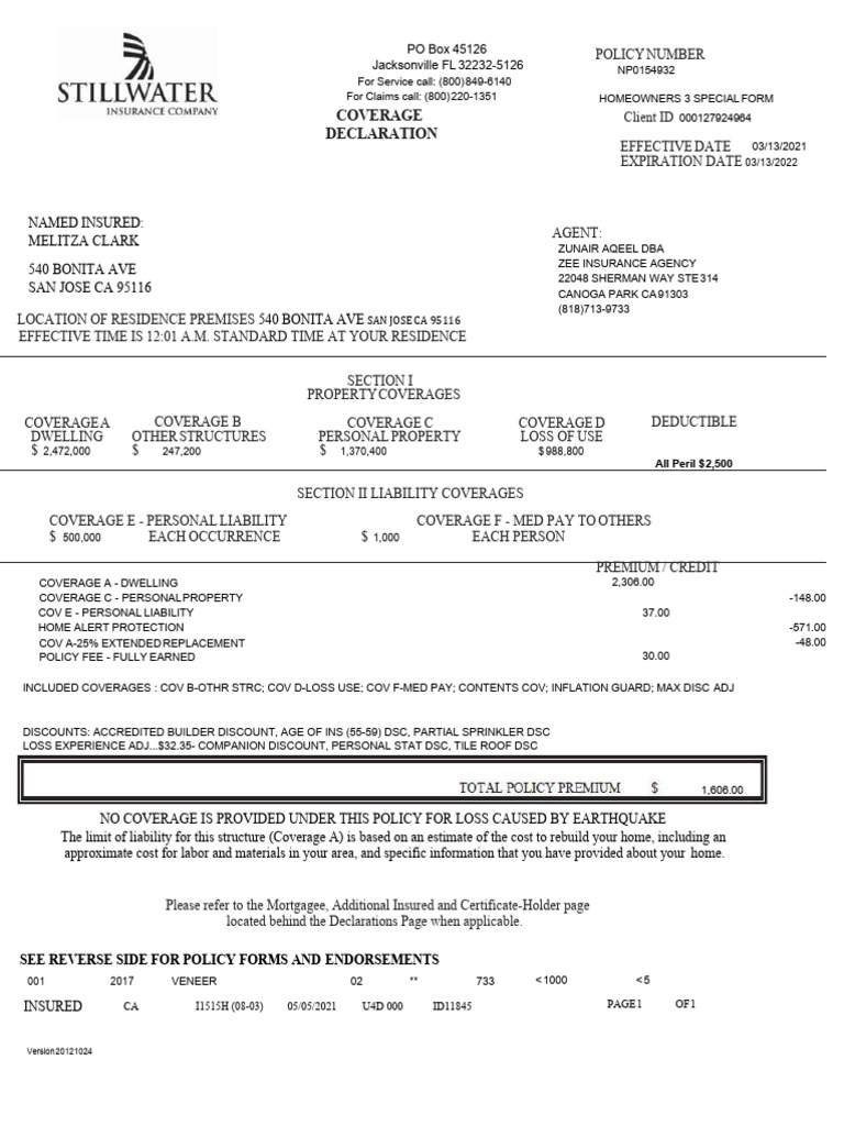 Homeowners Insurance Policy Summary | PDF | Insurance | Home Insurance