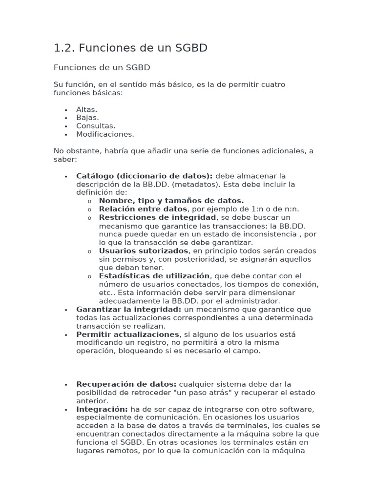 1.2. Funciones de Un SGBD | PDF