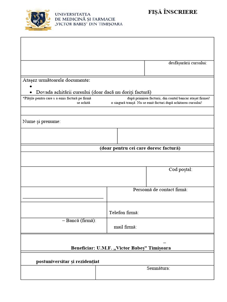 FISA Inscriere Curs Credite Cursuri Postuniversitare 2024 2025 | PDF
