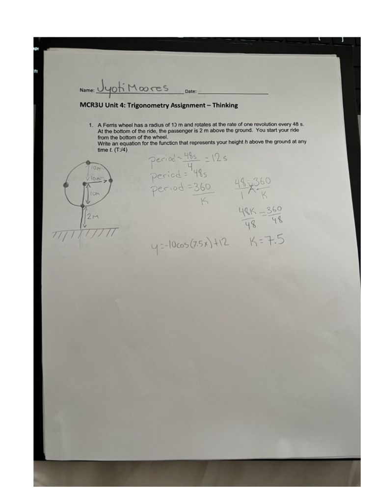 Unit 5 Trigonometry Assignment Thinking 1 - 3 | PDF