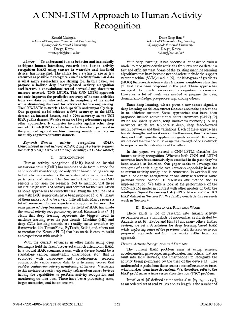 A CNN-LSTM Approach To Human Activity Recognition | PDF