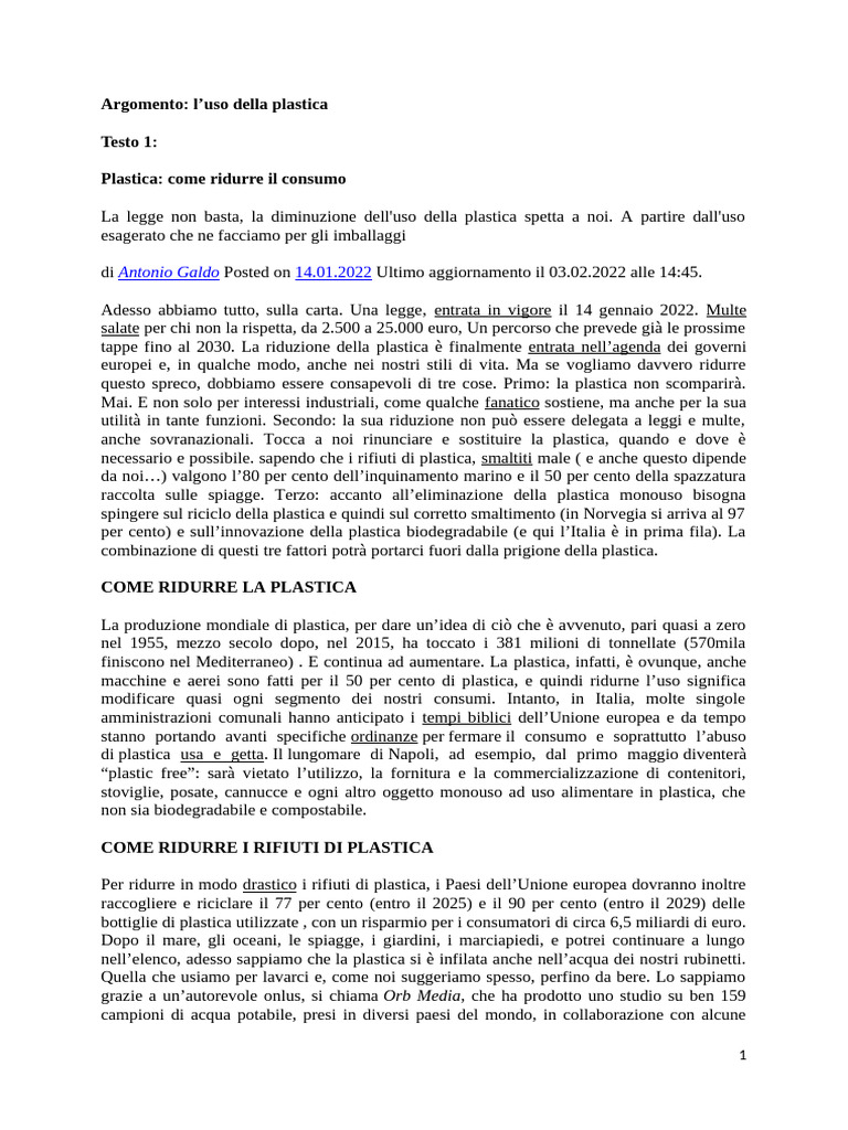 Produzione Orale M. Barbi Lez. 1 Uso Della Plastica | PDF