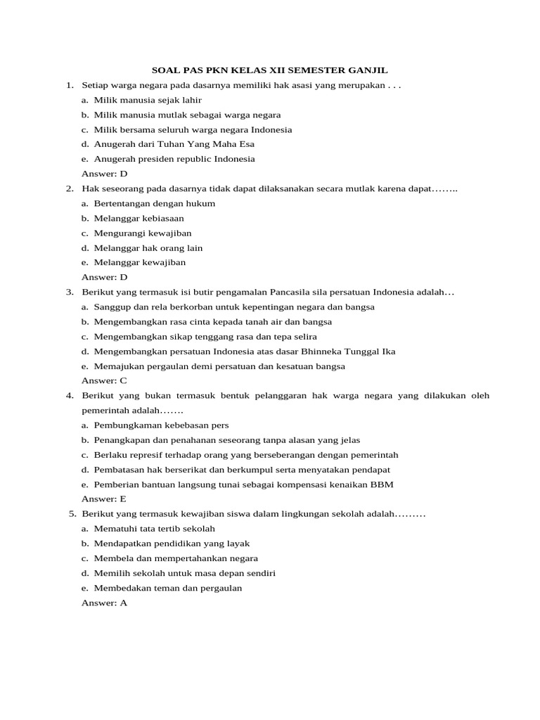SOAL PKN Kelas XII | PDF