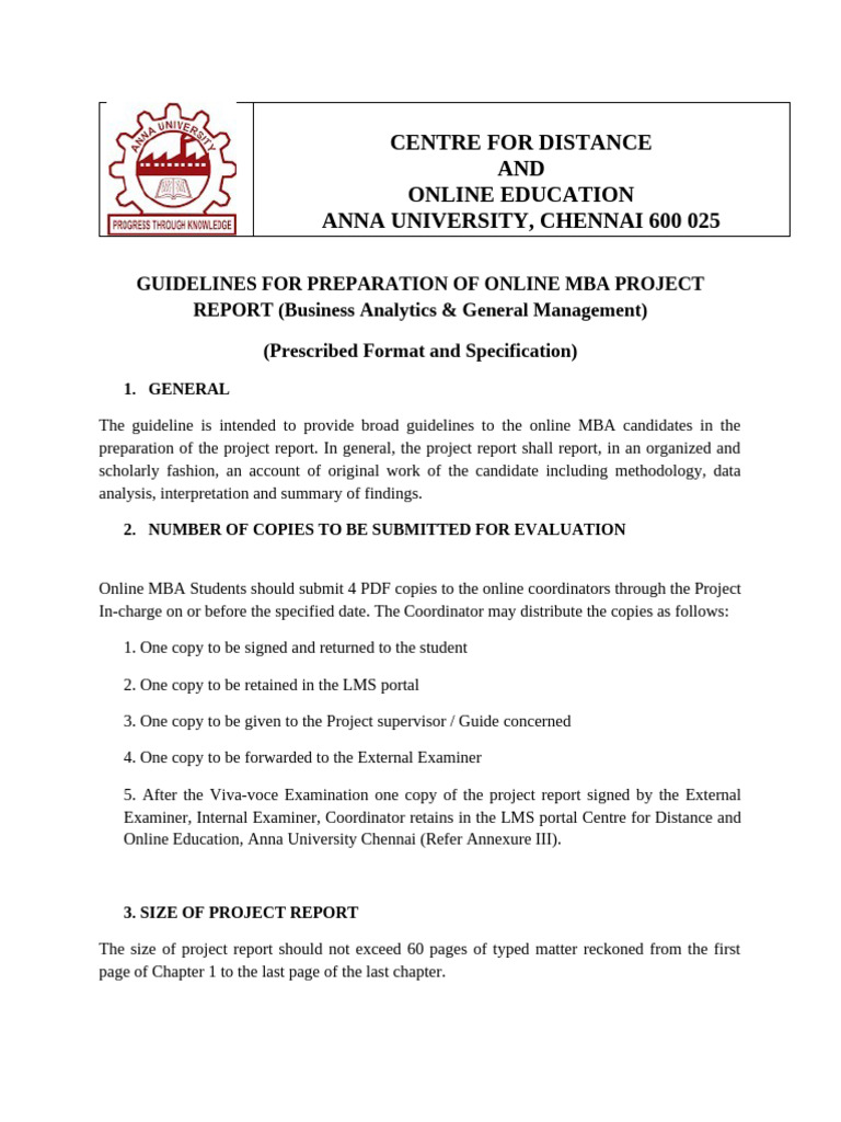 Guidelines For Preparation of MBA Project Report | PDF