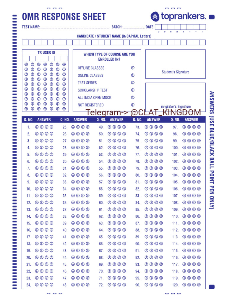 LegalEdge OMR Sheet @CLAT - KINGDOM | PDF