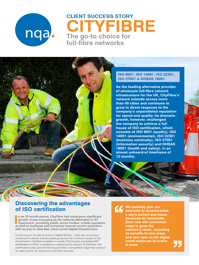 Nqa Cityfibre Case Study Iso 9001 Iso 14001 Iso 22301 Iso 27001 Ohsas 18001 | PDF