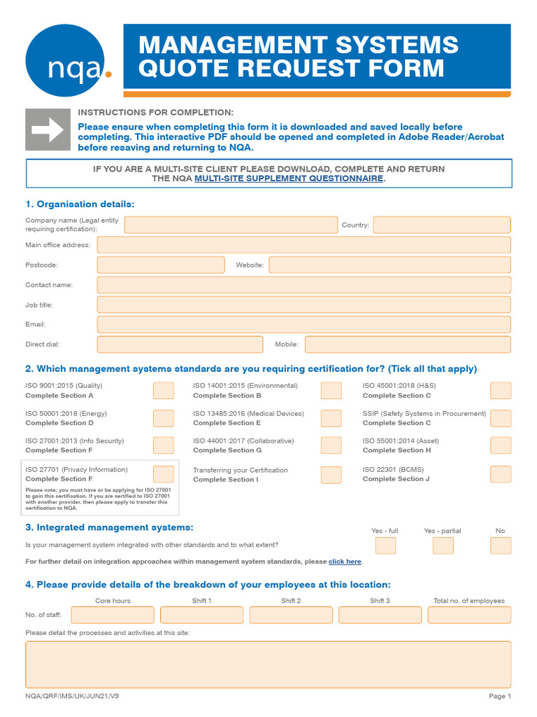 NQA IMS Quote Request Form UK | PDF | Sterilization (Microbiology ...