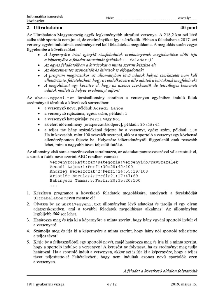 Ultrabalaton Feladat | PDF