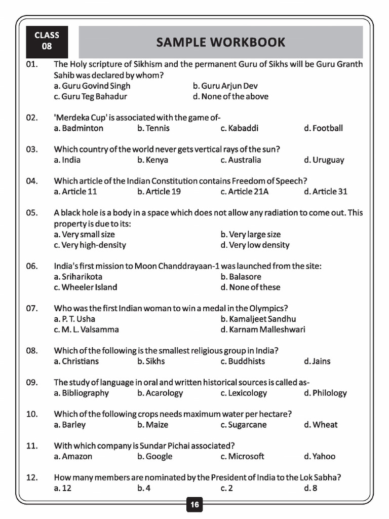 GK Class 8 WB | PDF