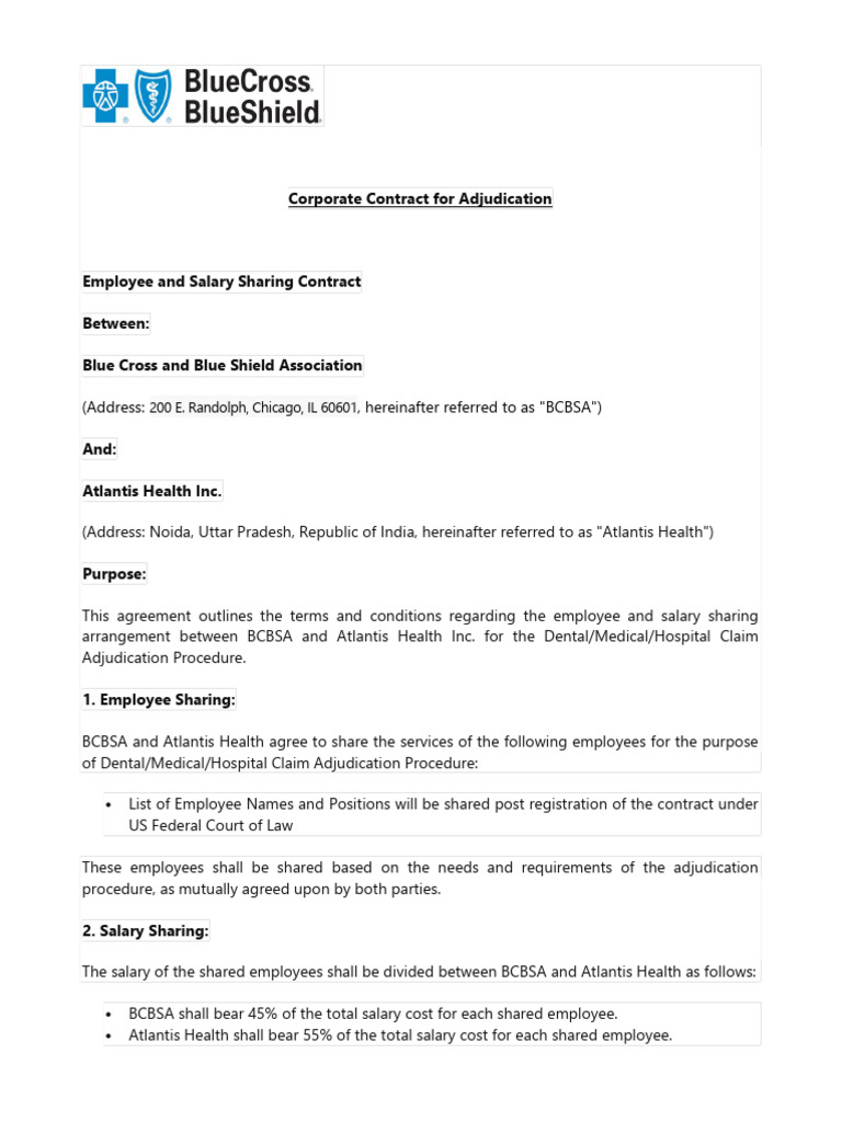 Contract - Blue cross | PDF