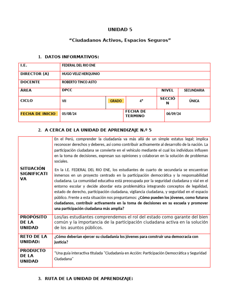 4º Unidad 5 DPCC - 2024 | PDF
