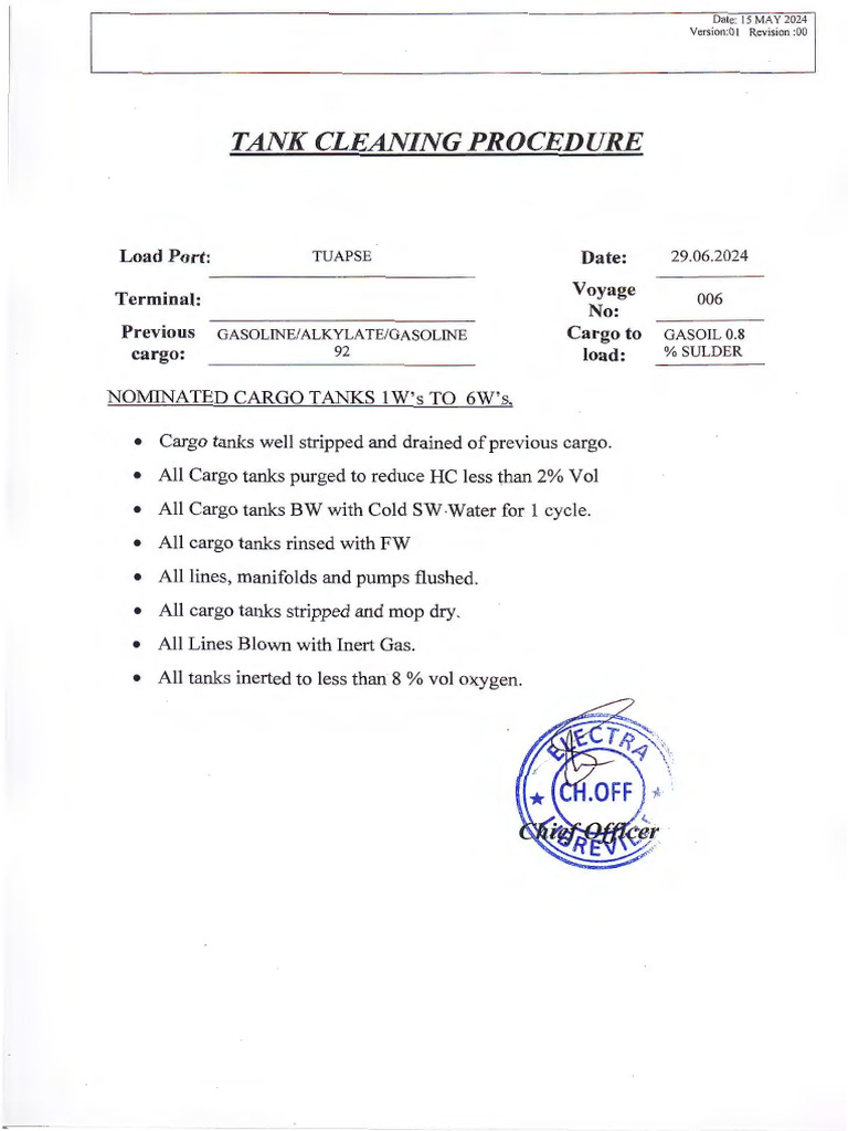 Tank Cleaning Procedure | PDF