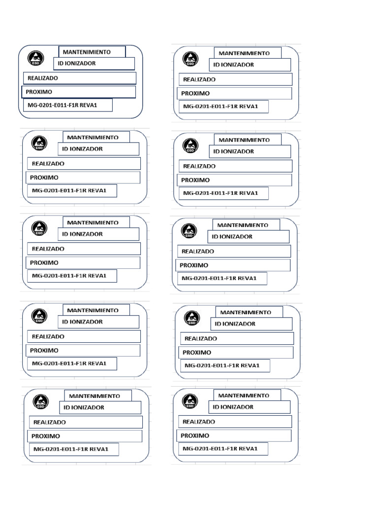 Etiqueta Mtto Ionizador | PDF