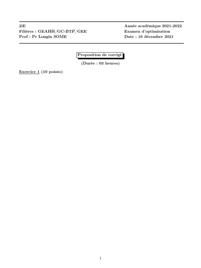 Corrigé D'examen D'optimisation 2ie S7 | PDF