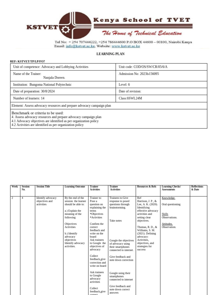 LEARNING PLAN | PDF