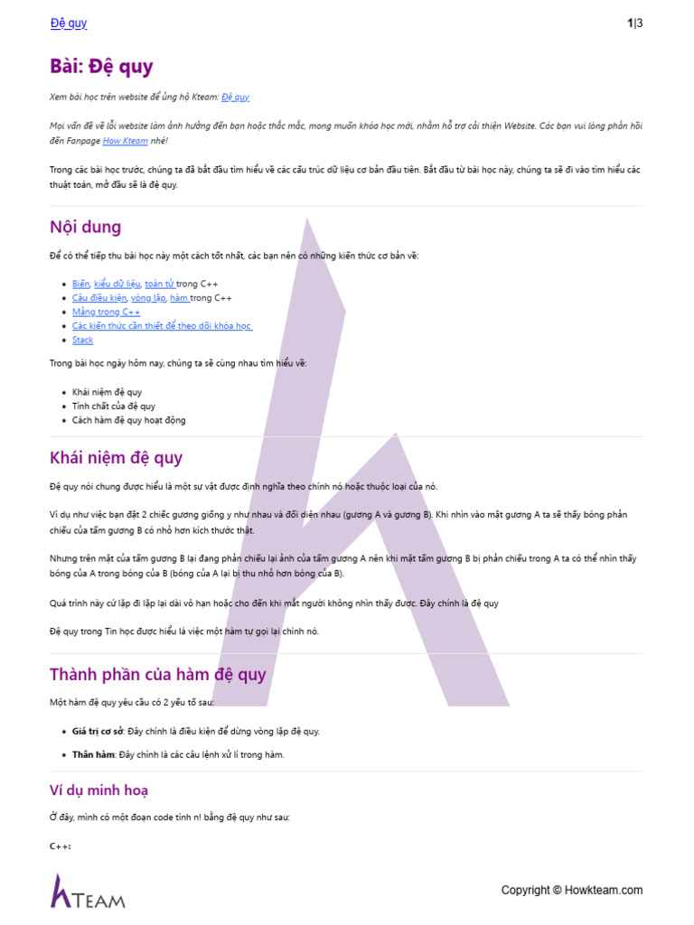 HOWKTEAM.VN - Đệ quy | PDF