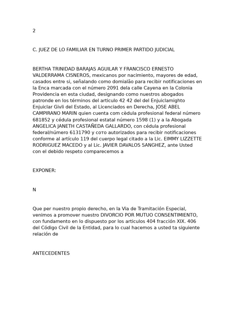 Demanda Idvorcio Voluntarioen Guadalajara | PDF