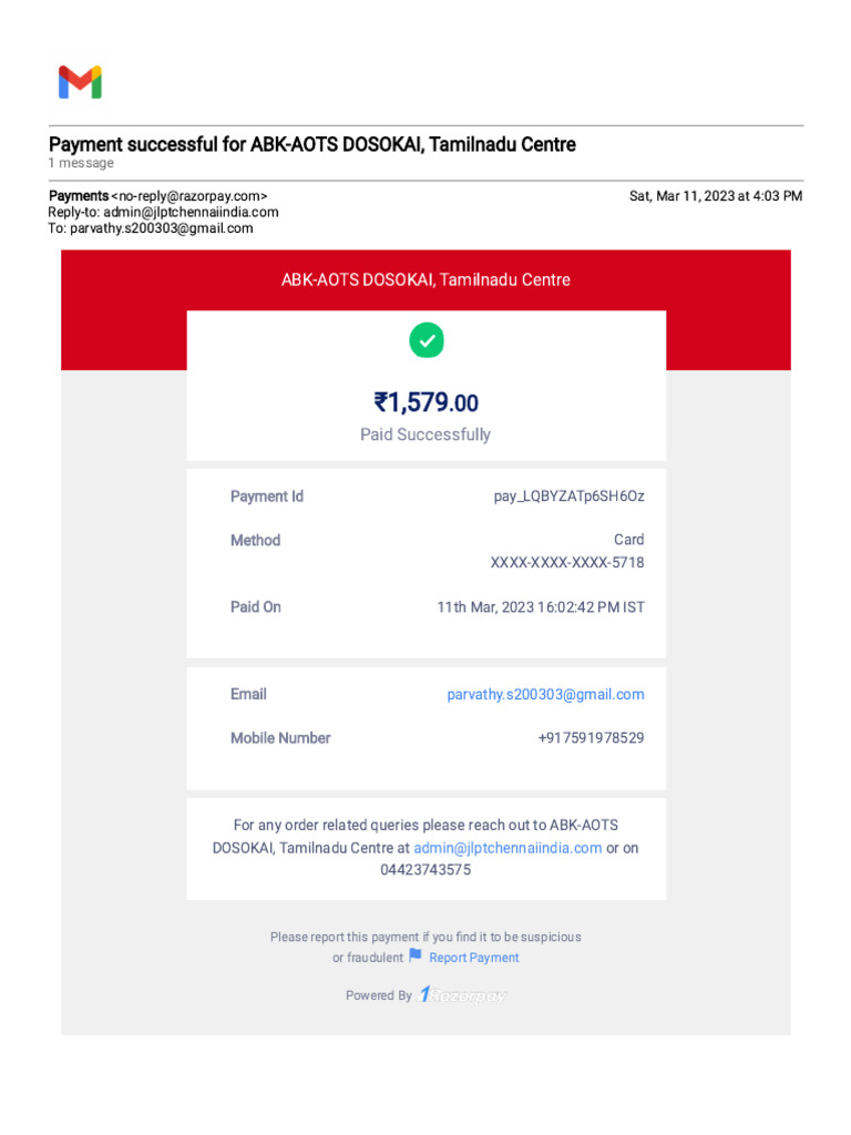 Gmail - Payment Successful For ABK-AOTS DOSOKAI, Tamilnadu Centre | PDF