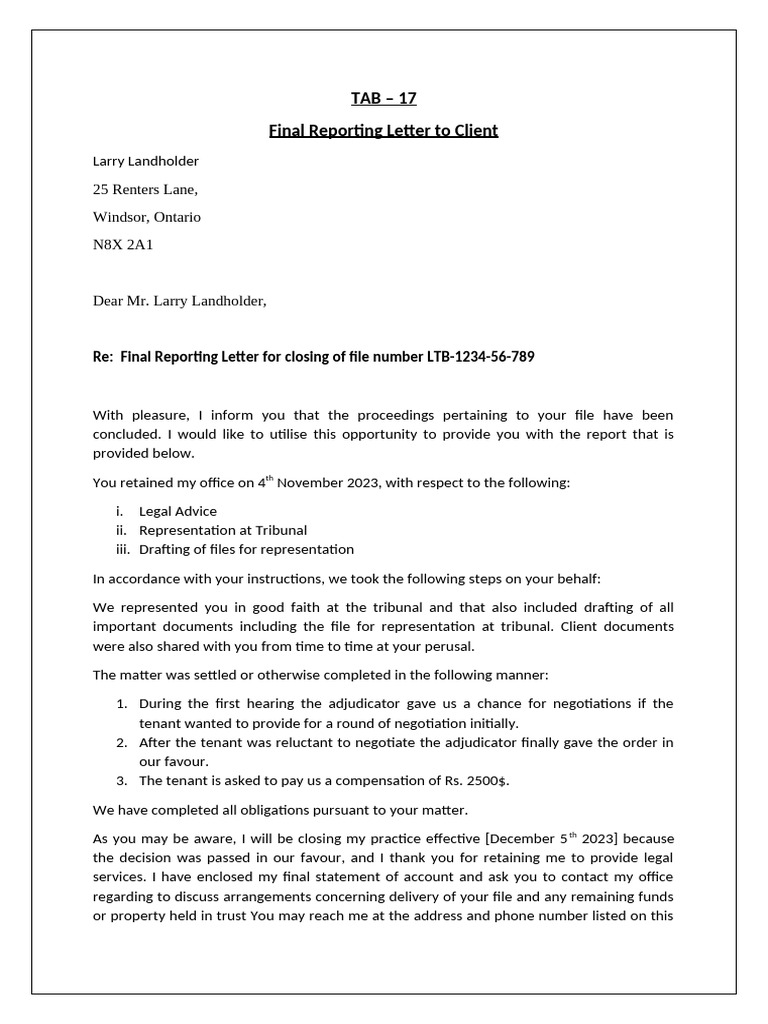 TAB 17 Reporting Letter | PDF