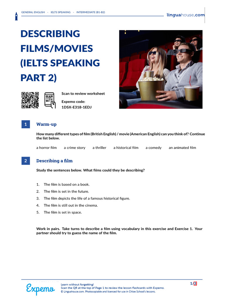 Describing Films Movies Ielts Speaking Part 2 British English Student | PDF