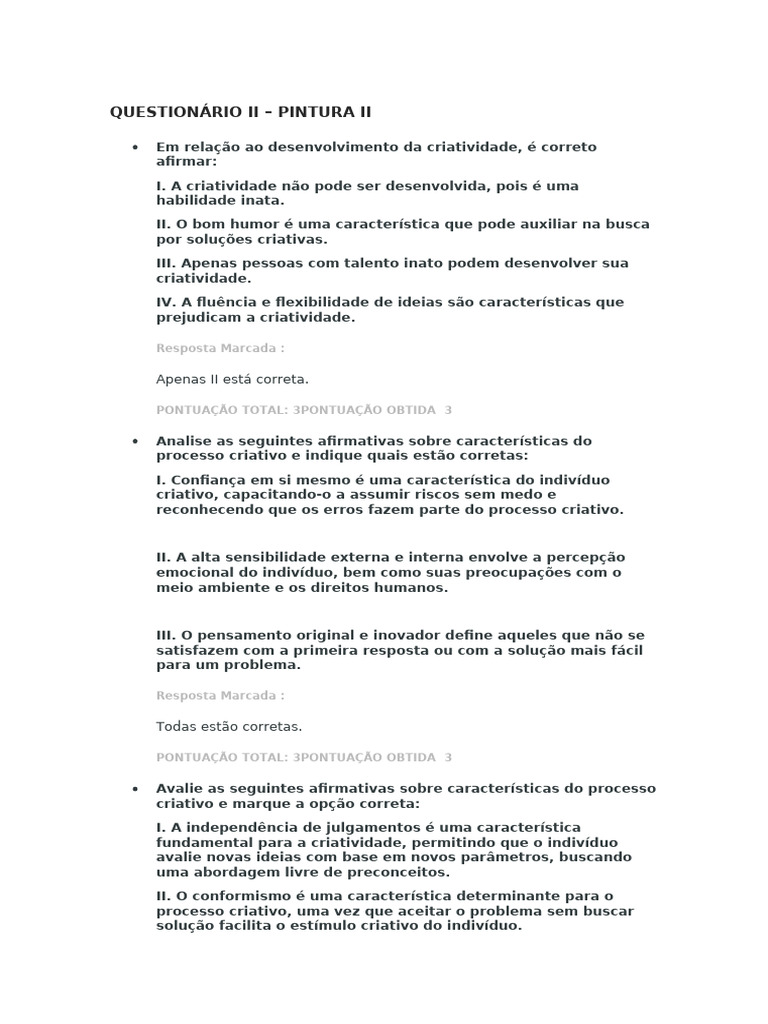 QUESTIONÁRIO II - Docx 2 | PDF