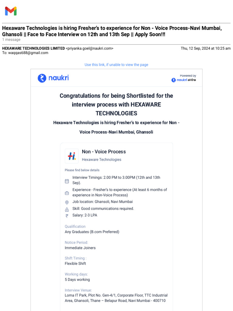 Congratulations For Being Shortlisted For The Interview Process With ...