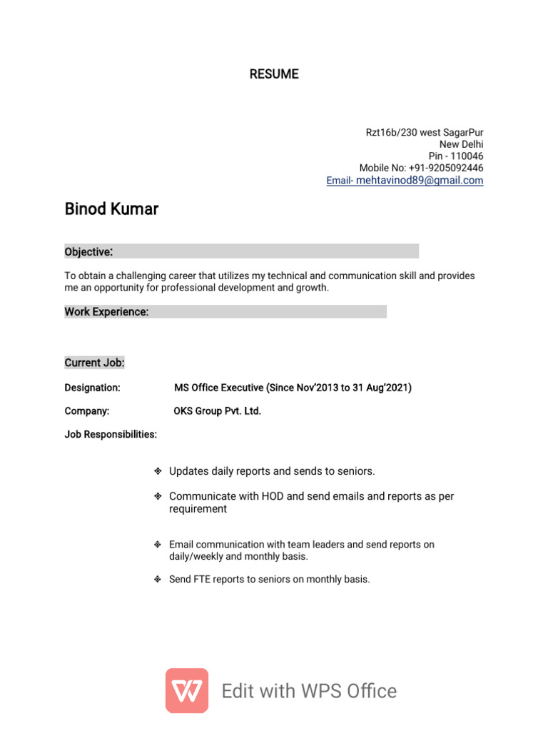 Binod CV | PDF
