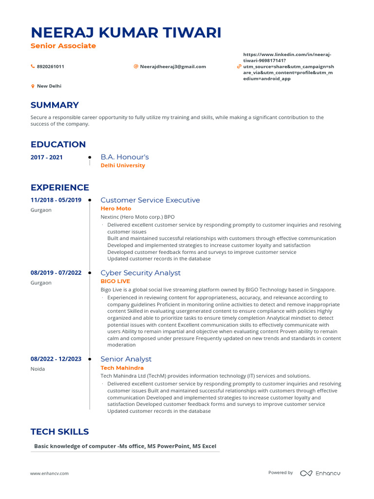 Neeraj Kumar Tiwari's Professional Profile | PDF