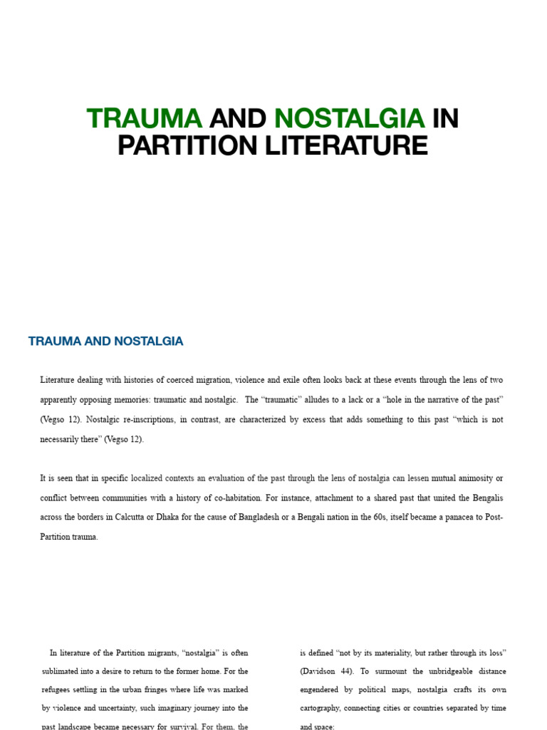 Partition and Nostalgia | PDF | Nostalgia | Partition Of India