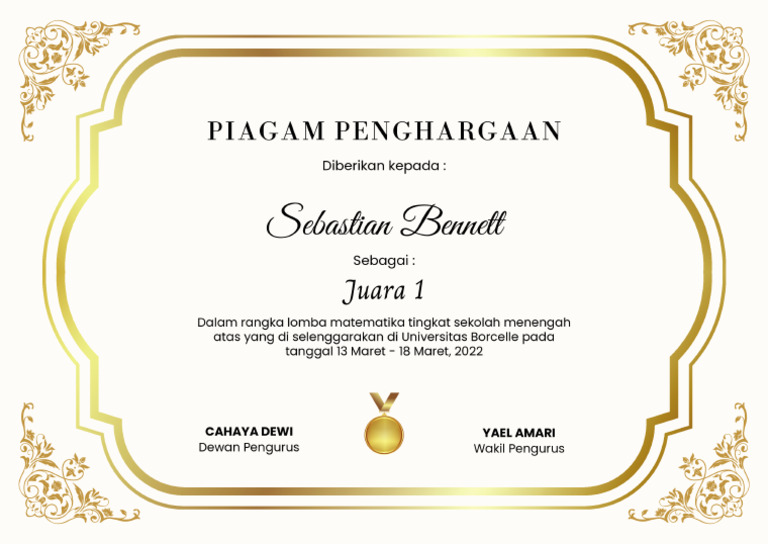 Krem Dan Emas Moderen Piagam Penghargaan Sertifikat - 20240912 - 205740 ...
