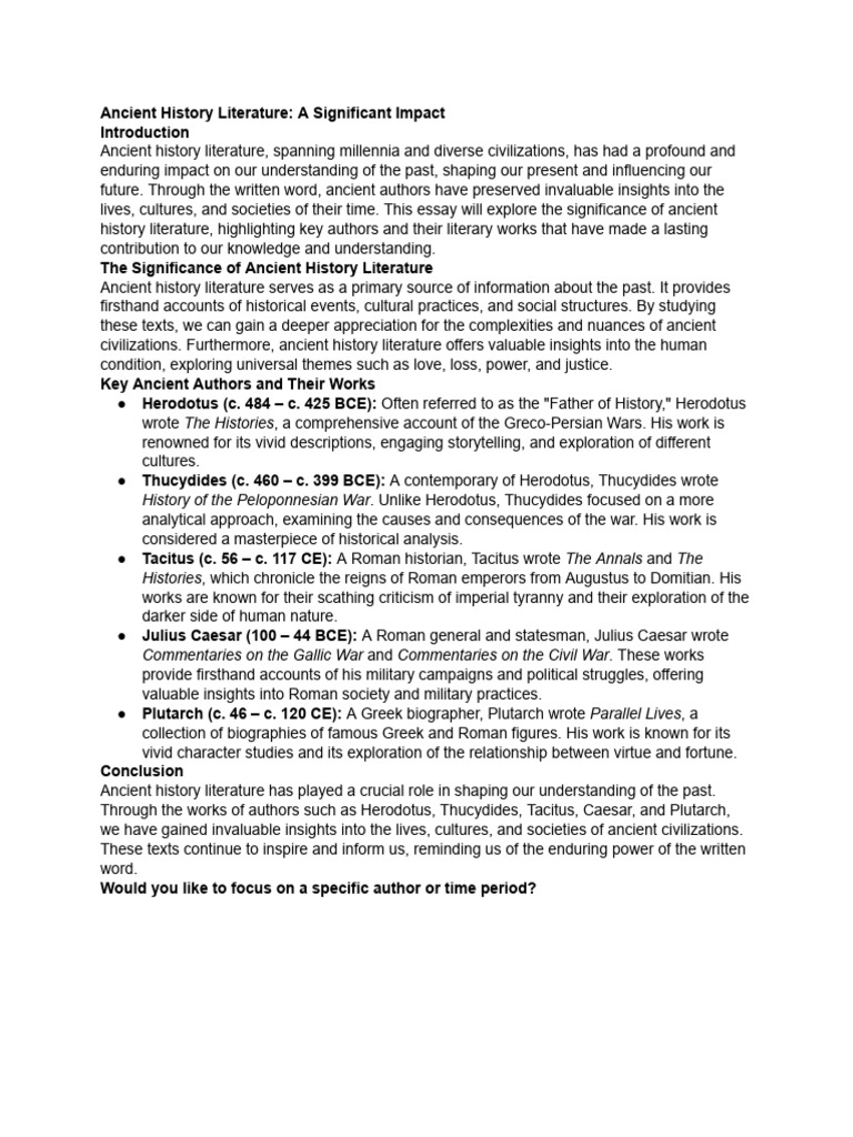 How Anceint History Literatur... | PDF