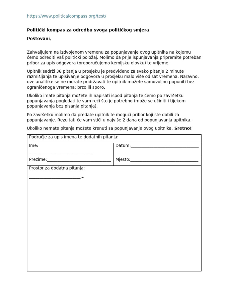 Politički Kompas Za Odredbu Svoga Političkog Smjera - Pravila | PDF