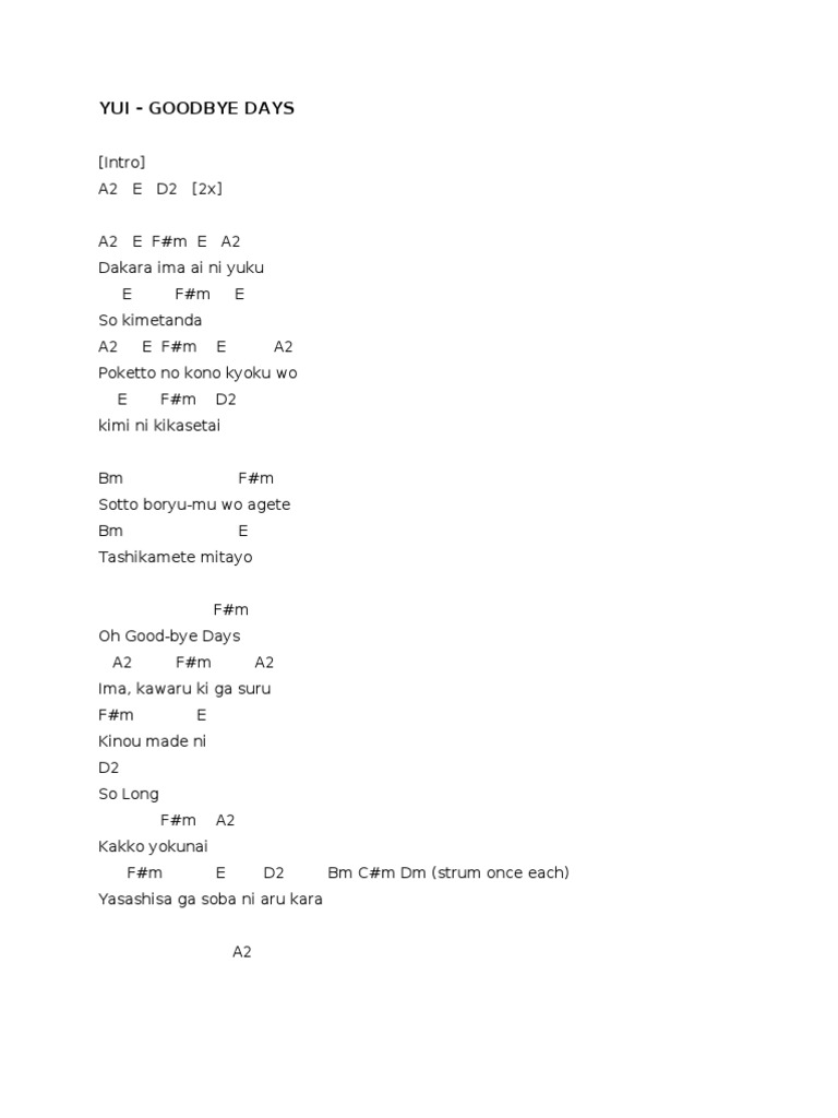 Yui - Goodbye Days Chords | PDF | Foreign Language Studies | Home & Garden