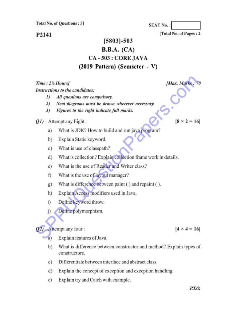 Commerce Bba-CA Semester-5 2022 April Core-java-2019-Pattern | PDF