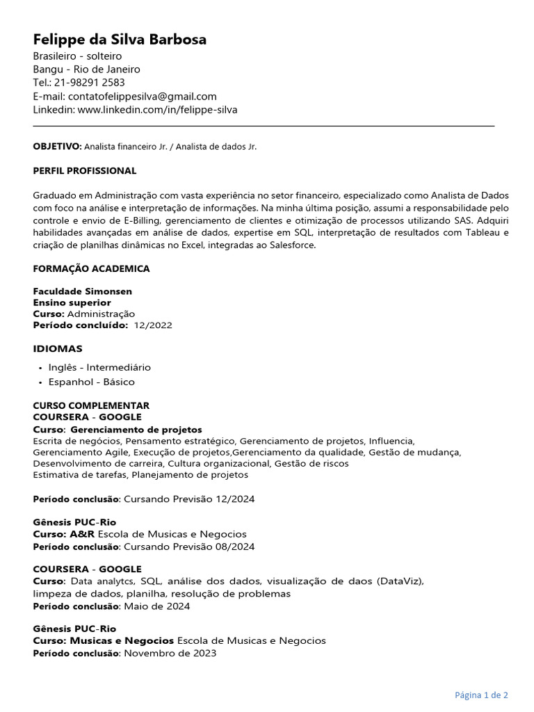 CV Felippe Silva | PDF