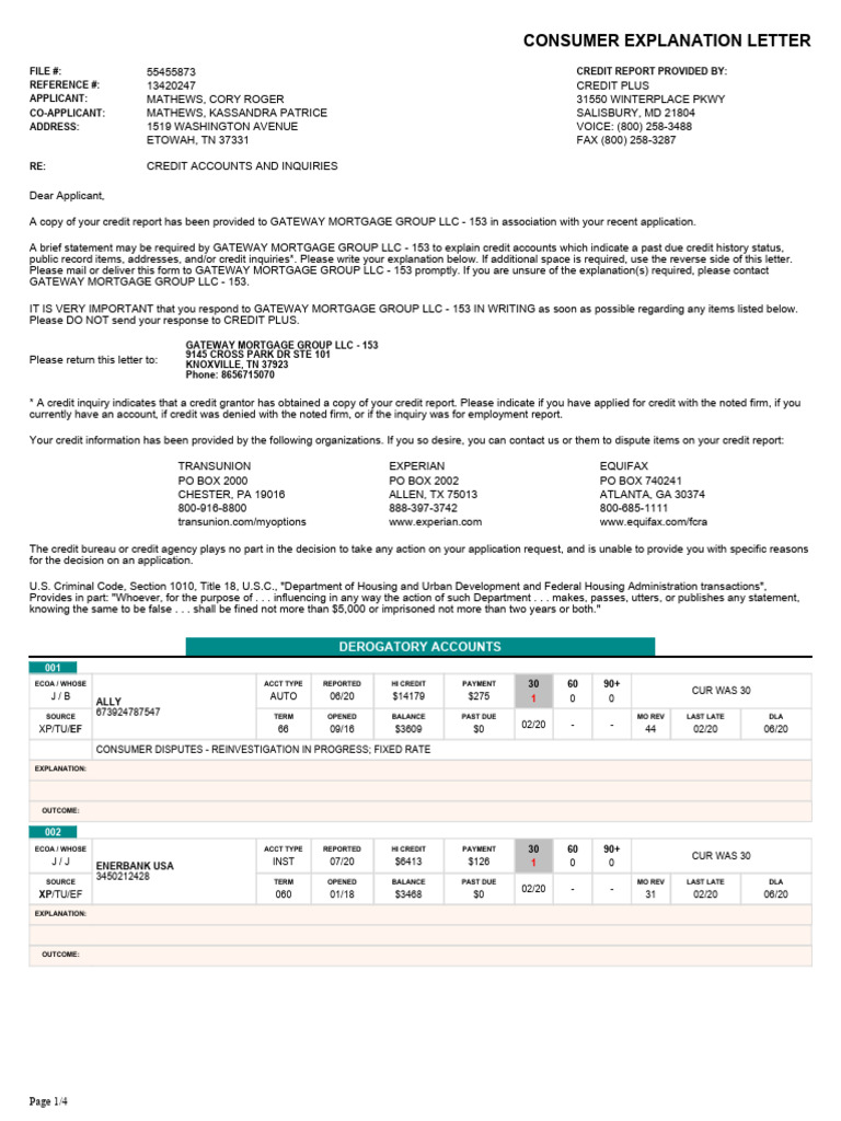 Consumer Explanation Letter | PDF