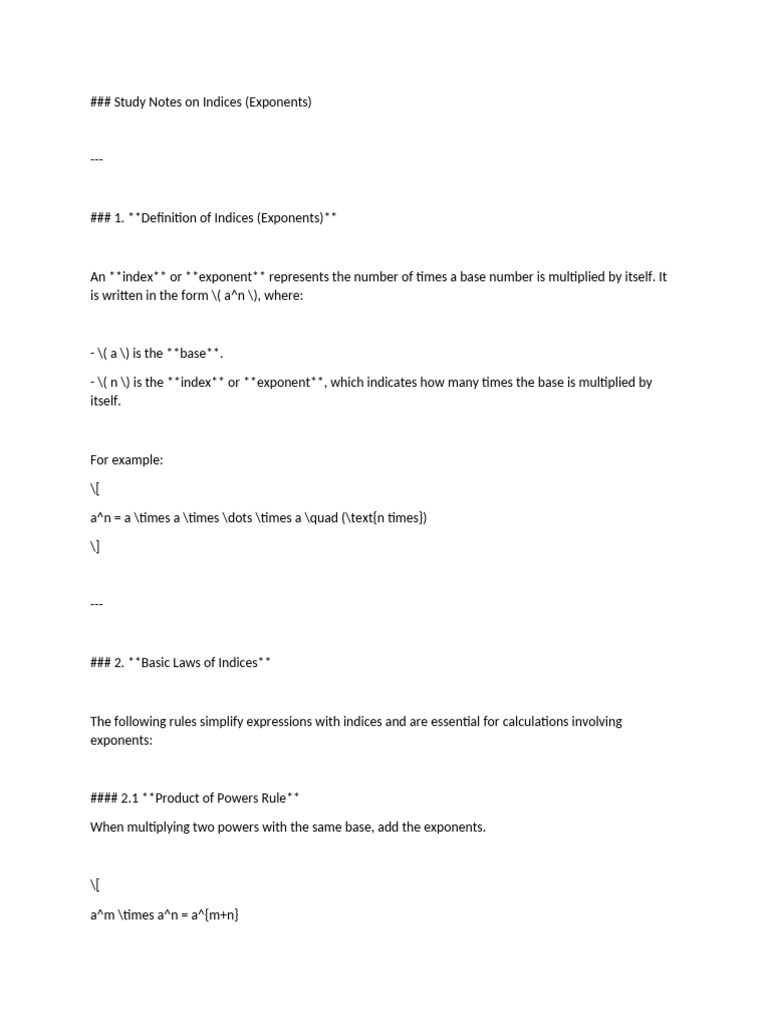 Study Notes On Indices | PDF