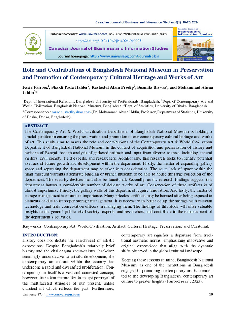 Role and Contributions of Bangladesh National Museum in Preservation ...