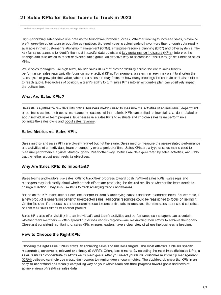 21 Essential Sales KPIs for 2023 | PDF | Performance Indicator | Business