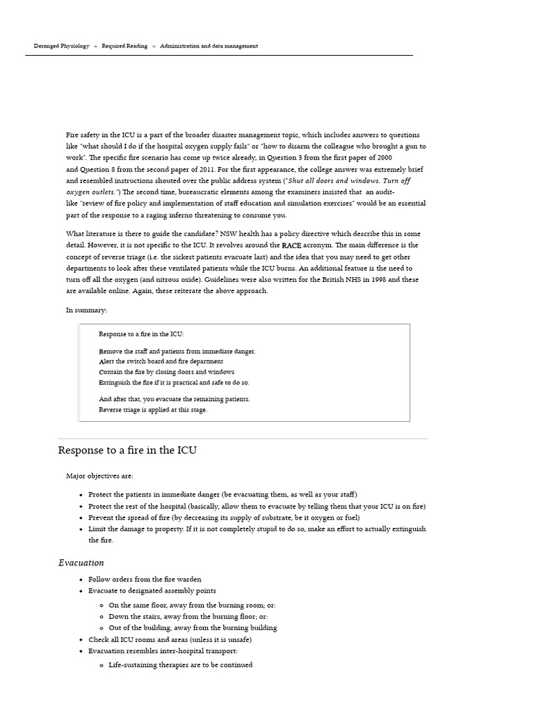 Fire Safety in The ICU - Deranged Physiology | PDF