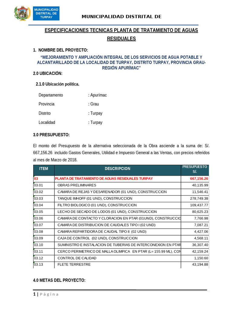 Especificacion Tecnica Ptar | PDF