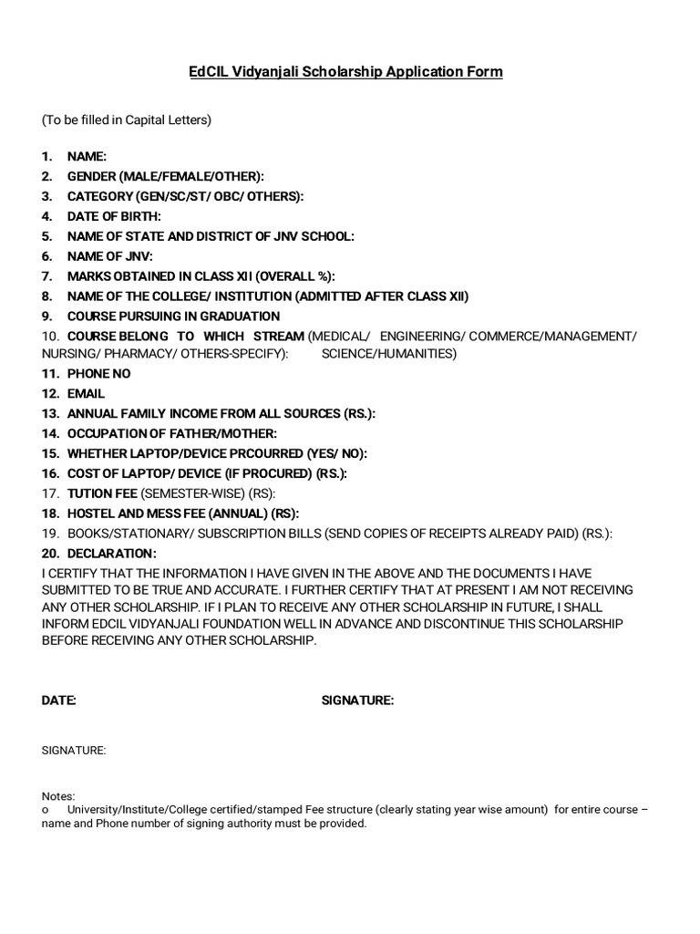 00 Edcil Vidyanjali Form To Be Filled by Students-Updated | PDF