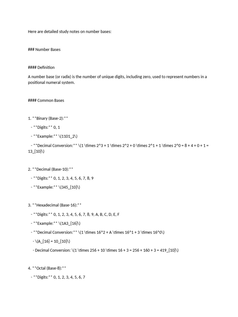 Study Notes On Number Bases | PDF
